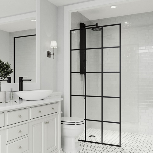 Chic french grid style fixed frame shower screen to create a spacious ...