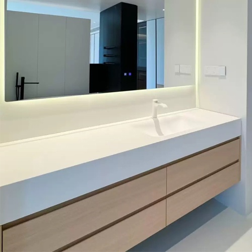 Floating corian bathroom vanity with seamless and integrated sink easy ...