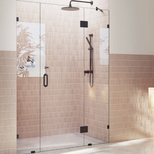 Frameless glass shower door with door hinges hardware kit and accessories