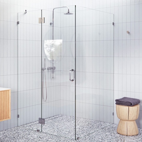 Frameless glass shower door with door hinges hardware kit and accessories