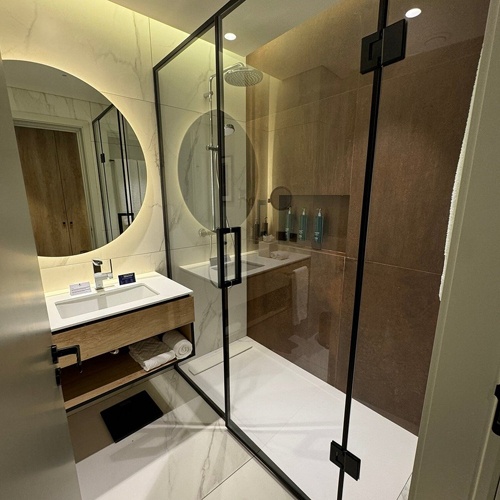 Full stainless steel framed glass partition and swining door for ...