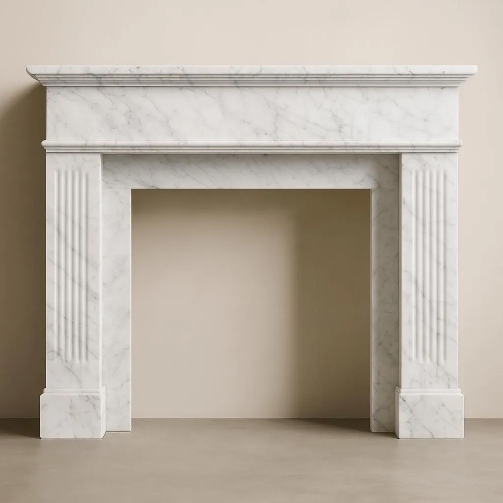 Hand Carved Fluted Carrara Marble Fireplace Mantel