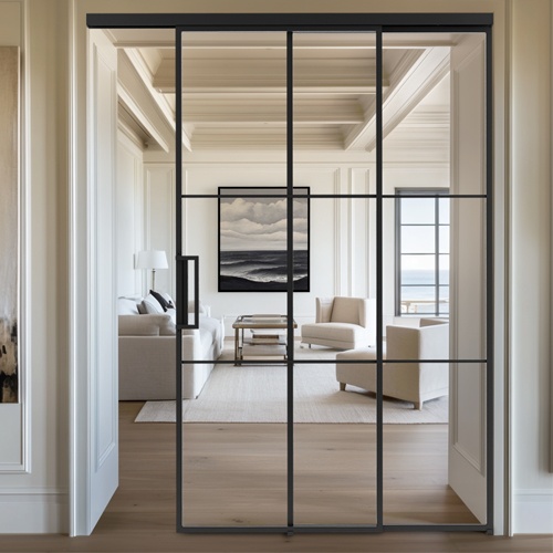 Two door room divider with clear tempered glass