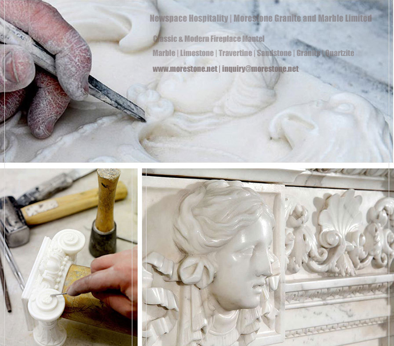 Hand Carved Fluted Carrara Marble Fireplace Mantel